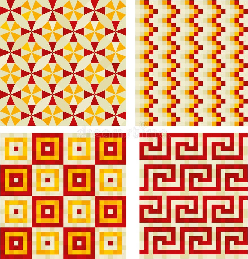 Seamless Ceramic Tiles. Warm Color Pieces in Geometric Patterns Stock ...