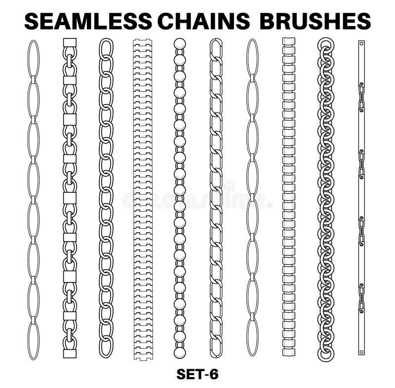 Seamless Chain Pattern Brushes Flat Sketch Vector Illustrator Brush Set ...