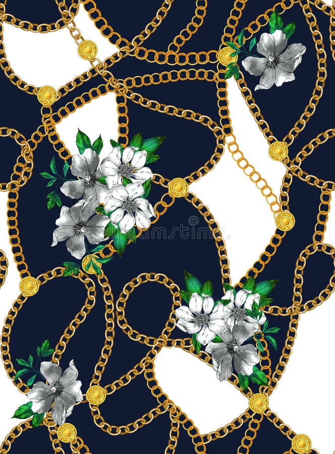 Seamless Chains Pattern with Flowers, Ready for Print, Fabric, Textile ...