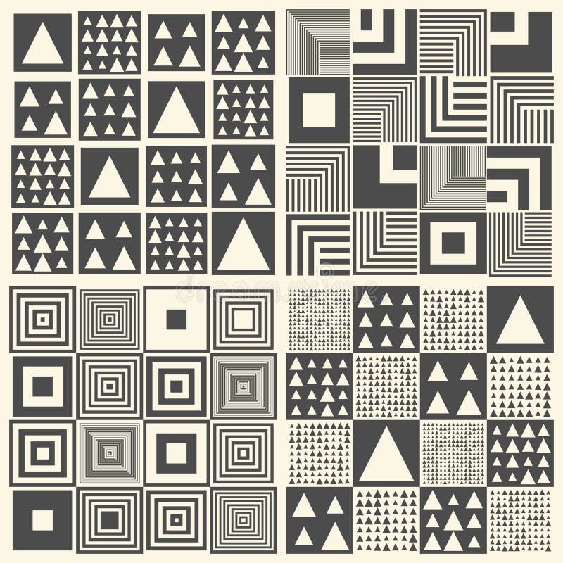 Seamless Chaotic Square and Triangle Pattern Set. Vector Monochrome ...