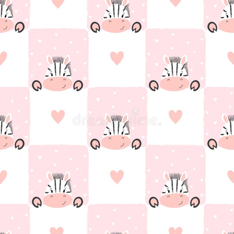 Seamless Checked Pattern with Cute Cartoon Zebra Stock Vector ...