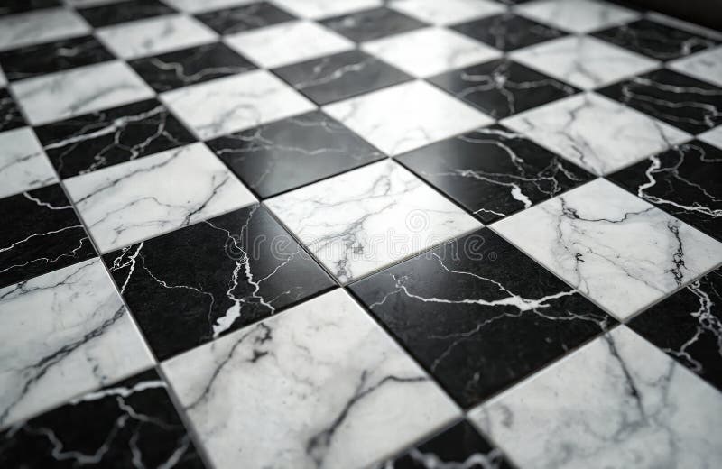 Seamless Checkered Floor Pattern, Black, White Marble Tiles. Modern ...