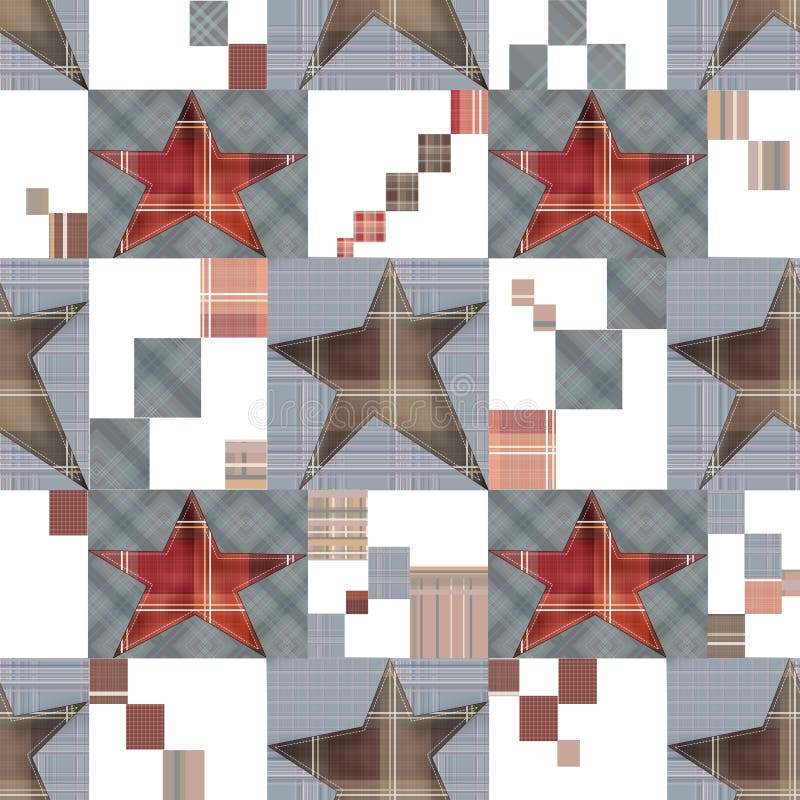Seamless Checkered Kids Patchwork Stars Pattern Background Stock ...