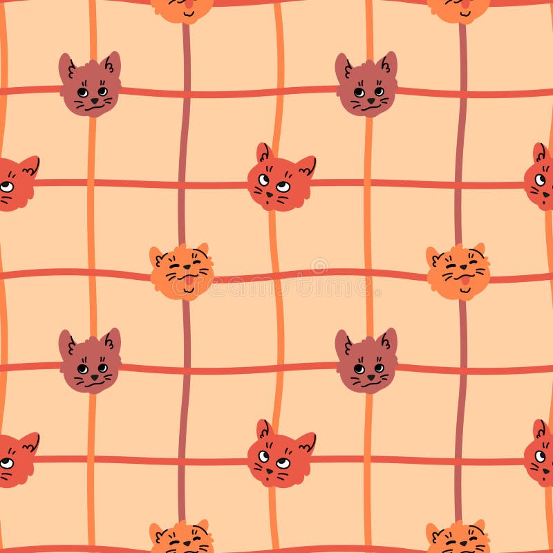 Seamless Checkered Pattern Design. ?ute Cats. Repeating Print ...