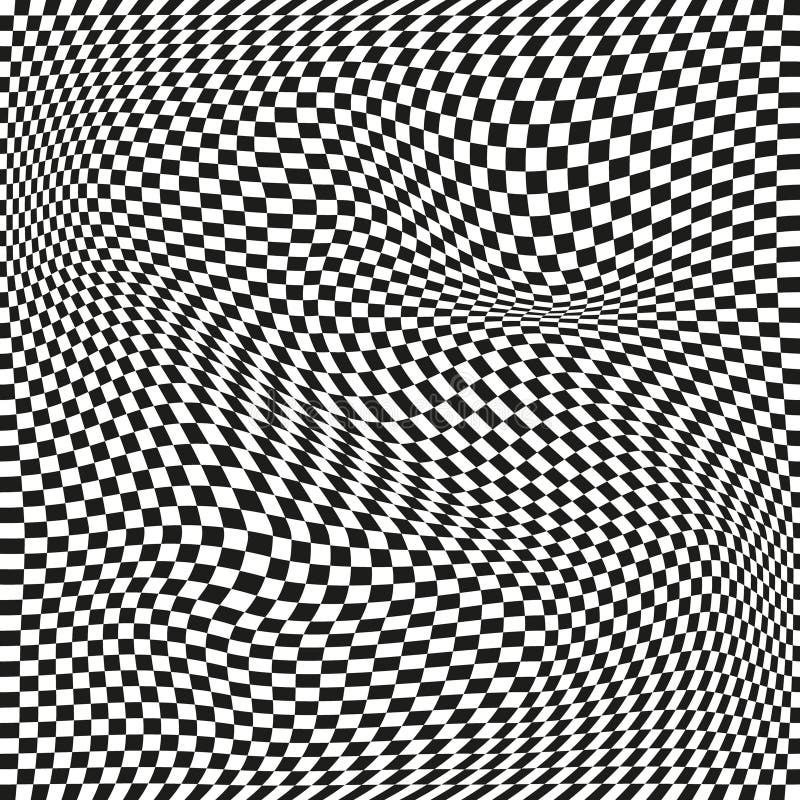 Seamless Checkered Pattern. Distorted Optical Illusion Banner. Op Art Checkered Curved Pattern ...