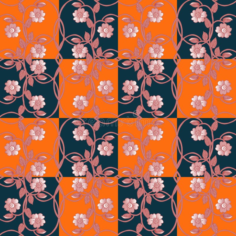 Seamless Checkered Pattern with Floral Ornament. Stock Vector ...