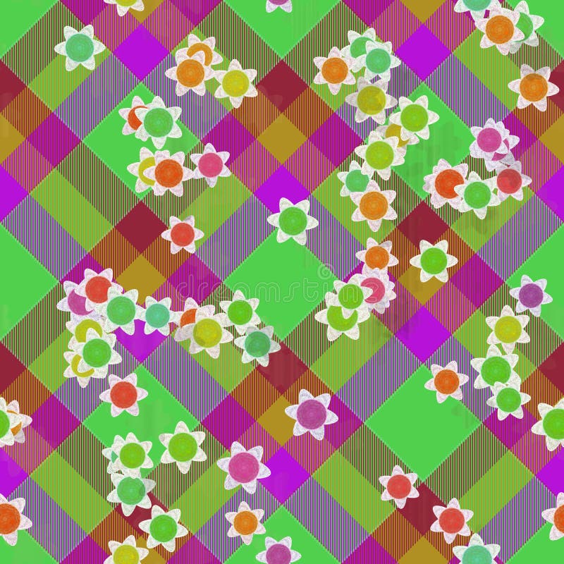 Seamless Checkered Pattern with Flowers Stock Illustration ...