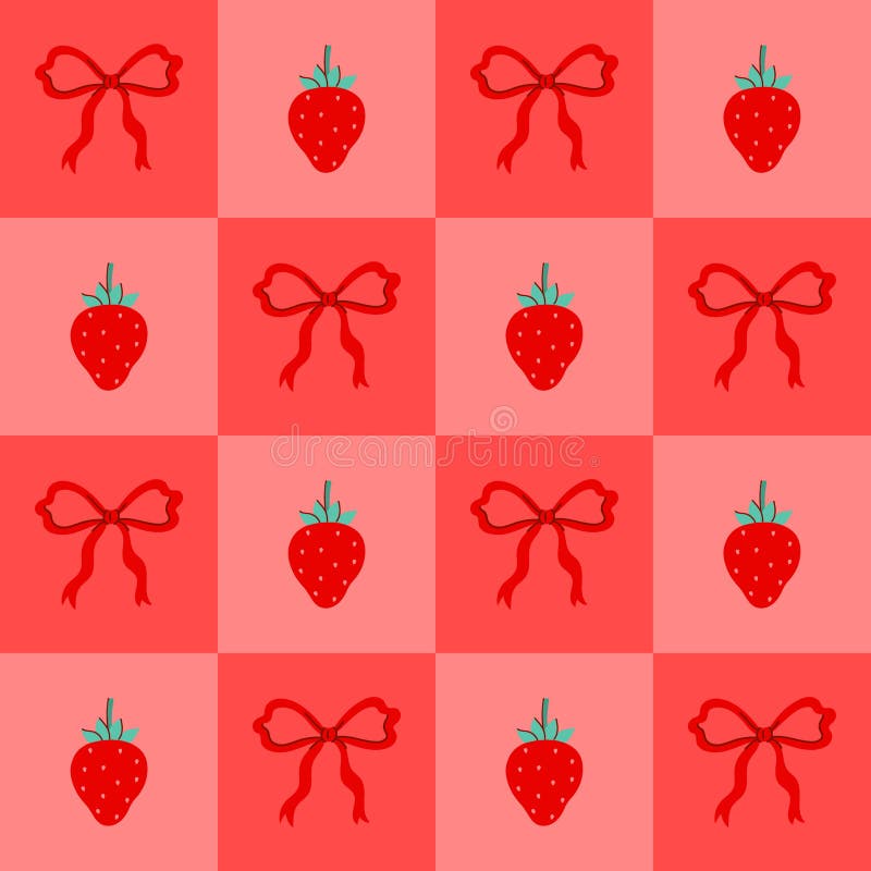 Seamless Checkered Pattern with Strawberries and Bows. Vector Graphics ...