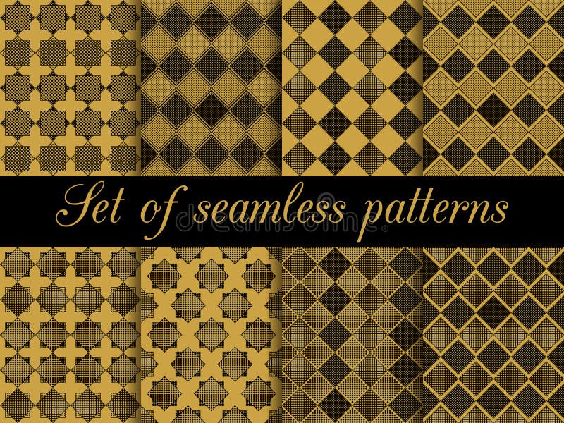 Seamless Checkered Patterns with Dots and Stripes. Stock Vector ...