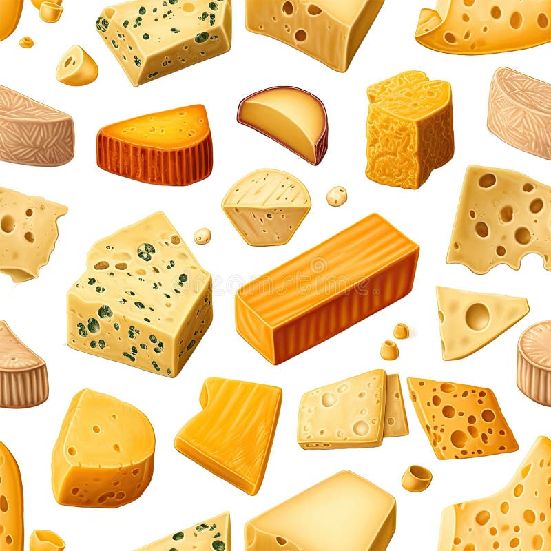 Seamless Cheese Pattern with Various Types of Cheese. Stock Image ...