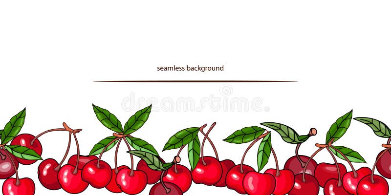 Seamless Cherry Border Design Vector Illustration Isolated on a White ...