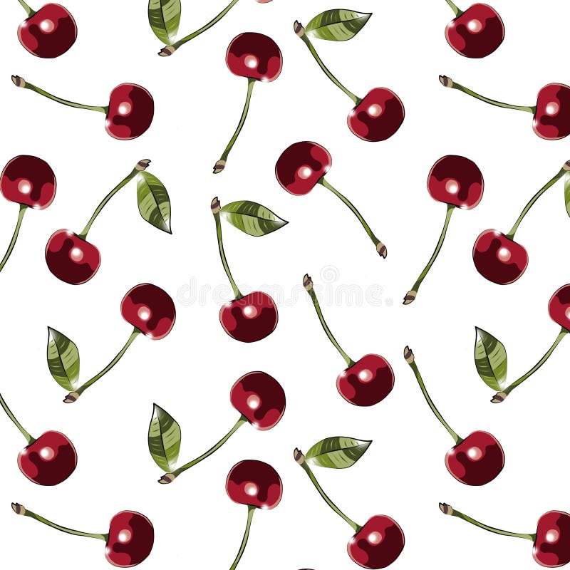 Color Seamless Pattern of Cherries on a White Background. Stock ...