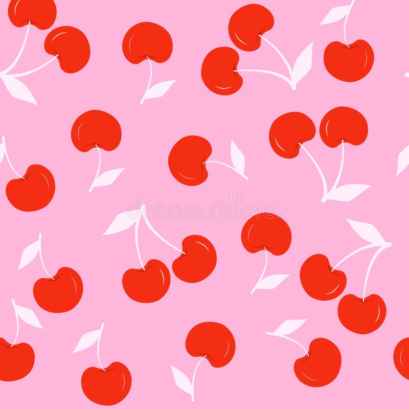 Seamless Cherry Vector Pattern on Pink Background. Stock Vector ...