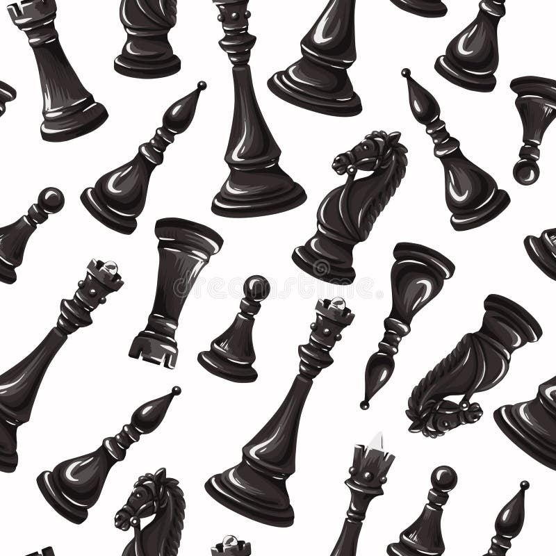 Seamless Chess Pieces Vector Pattern Featuring Classic Black and White ...