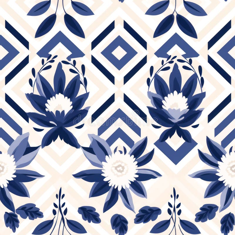 Seamless Chevron Pattern with Flowers Stock Illustration - Illustration ...