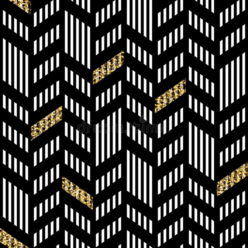 Seamless Chevron Pattern. with Glittering Gold and Thin Lines Stock ...