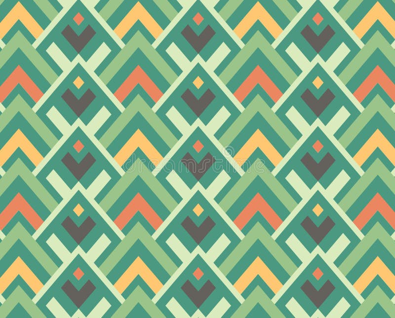 Seamless Chevron Pattern in Green and Orange. Intricate Chevron ...