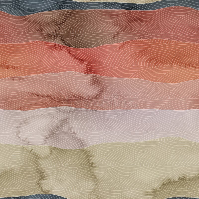 Seamless Chic Colorful Pattern of Patterned Hills in Watercolor. Stock ...