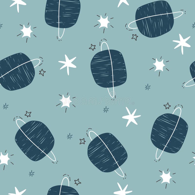 Seamless Childish Cosmic Pattern with Cute Planets and Stars in Space ...