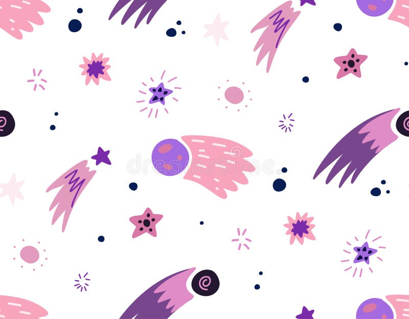 Seamless Childish Cosmos Pattern with Stars, Comet and Asteroid on ...