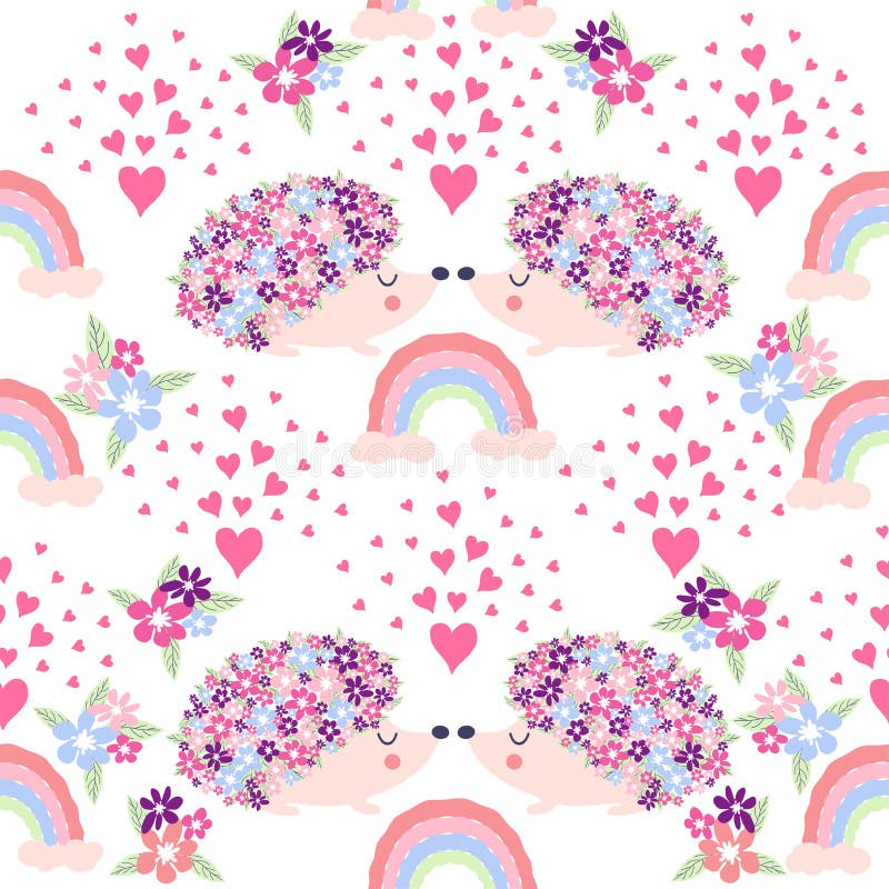 Seamless Childish Floral Pattern with Flowers and Cute Hedgehogs on ... Seamless Childish Floral Pattern with Flowers and Cute Hedgehogs on ...