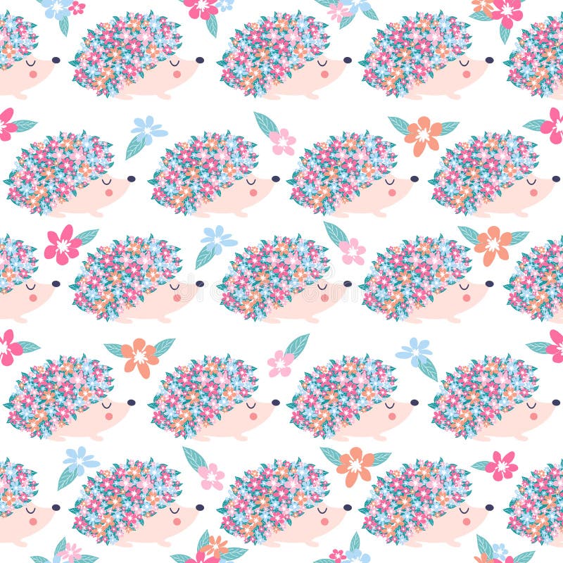 Seamless Childish Floral Pattern with Flowers and Cute Hedgehogs on ... Seamless Childish Floral Pattern with Flowers and Cute Hedgehogs on ...