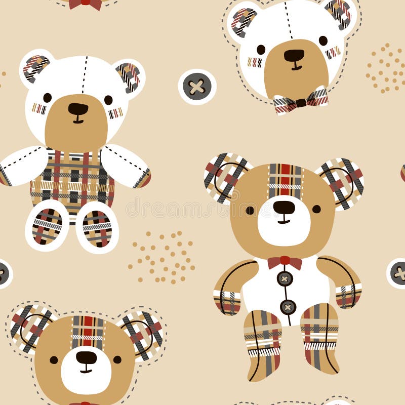 Seamless Childish Pattern with Cute Gingham Toy Bear. Kids Texture ...