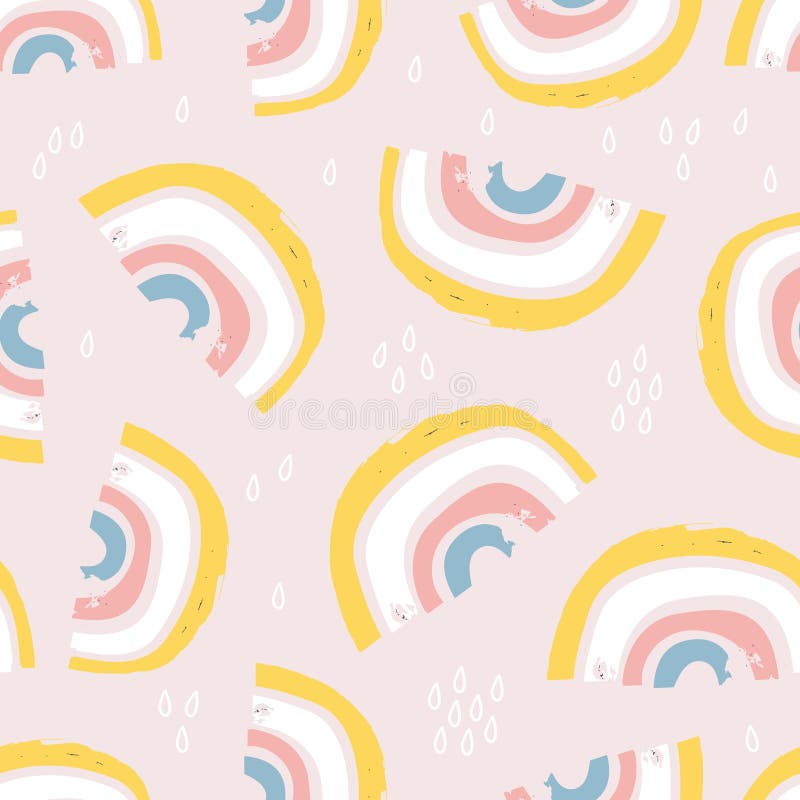 Seamless Childish Pattern with Hand Drawn Rainbows and Drops, .Creative ...