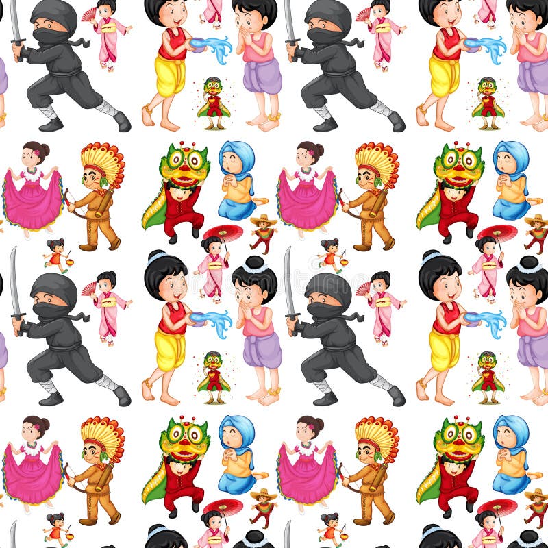 Seamless Children from Different Cultures Stock Illustration ...