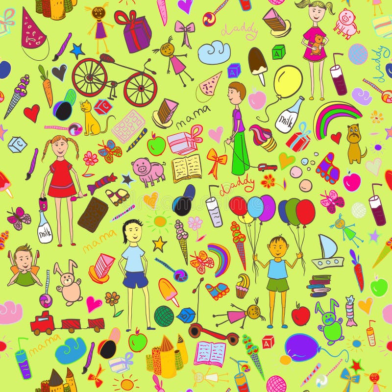Seamless Children S Pattern Stock Vector - Illustration of drawn ...