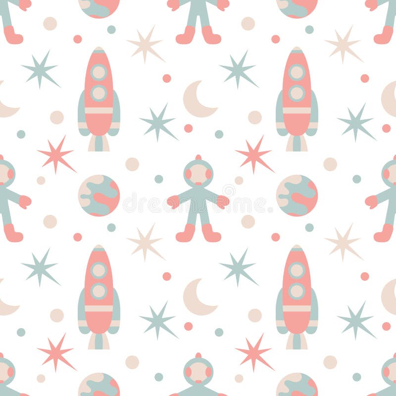 Seamless Children`s Pattern with Planet Star Spaceship Satellite. Space ...