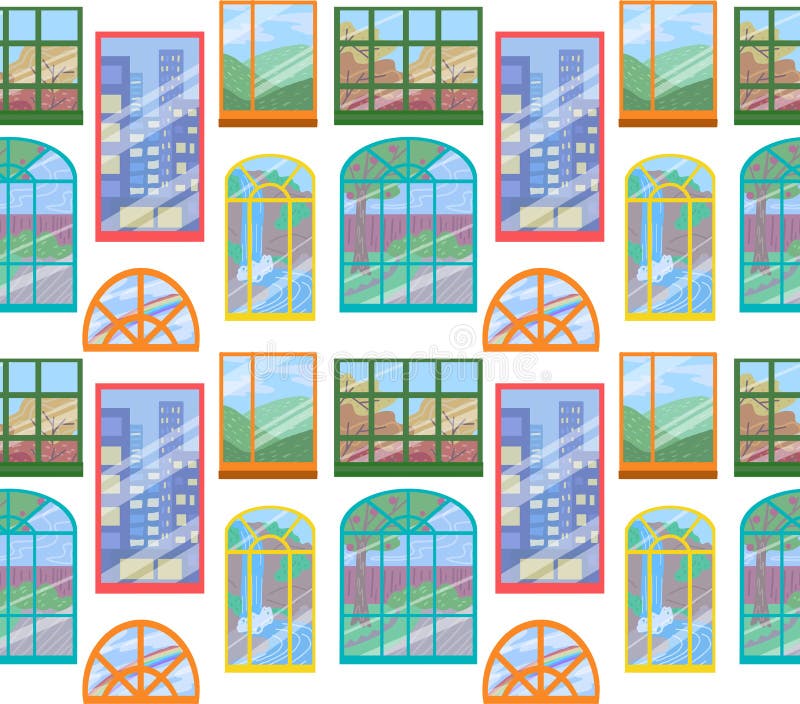 Seamless Childrens Bright Texture of Various Windows on White ...