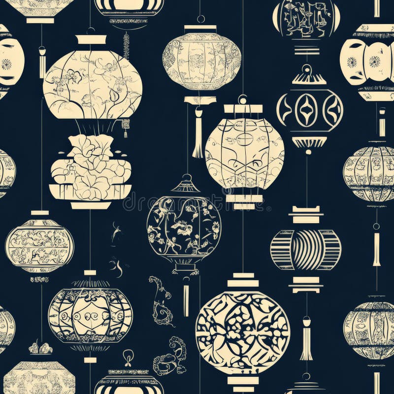 A Seamless Chinese Paper Lantern Pattern with Various Shapes and ...