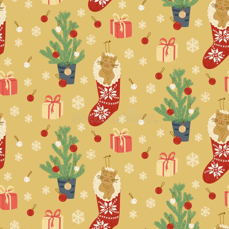 Seamless Christmas Flat Pattern with Stockings Stock Vector ...