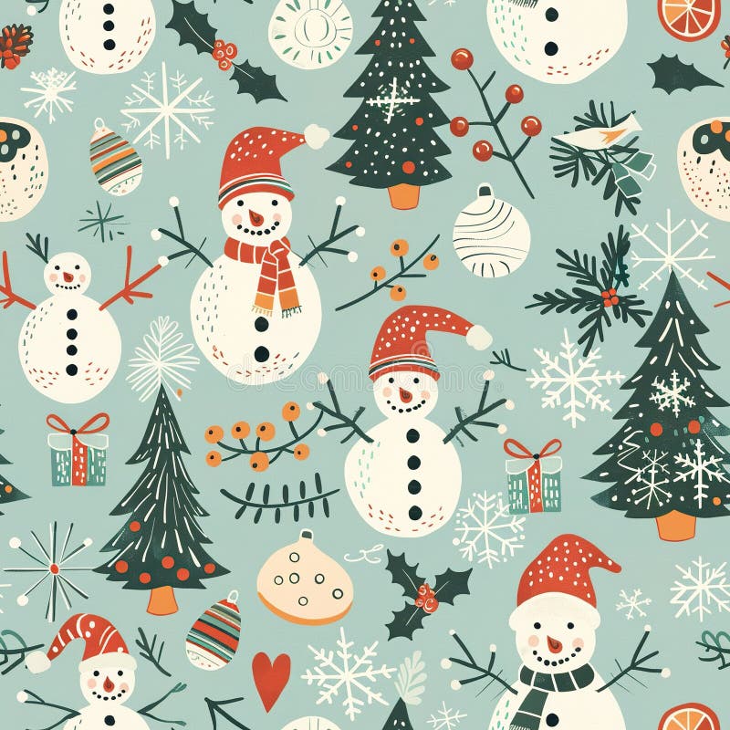 Seamless Christmas Illustration Pattern with Festive Elements Stock ...