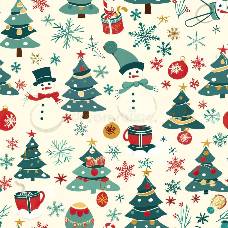 Seamless Christmas Illustration Pattern with Festive Elements ...