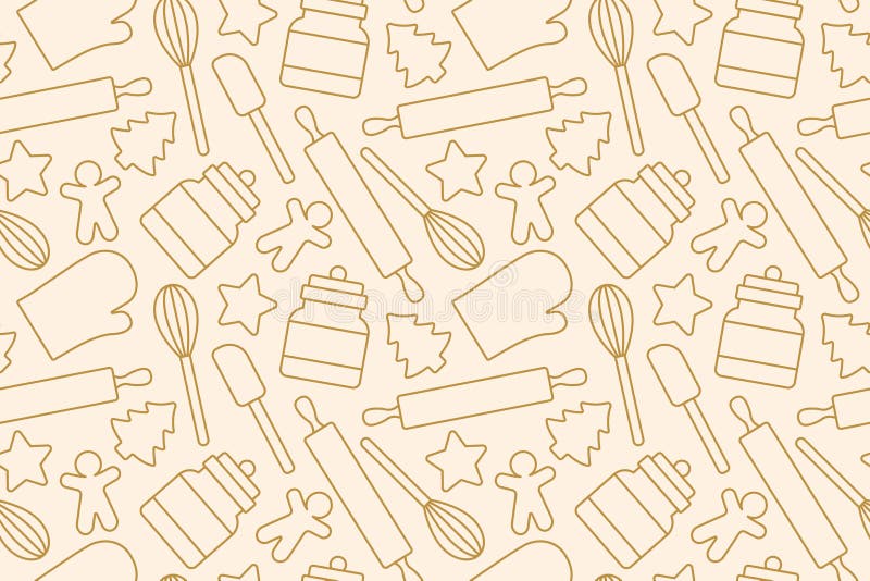 Seamless Christmas Pattern with Baking Gingerbread Cookies Icons Stock ...