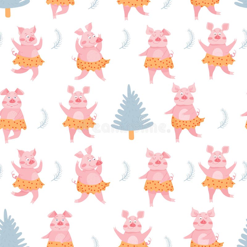 The Pigs Dancing Very Happy Vector Illustration Stock Vector ...
