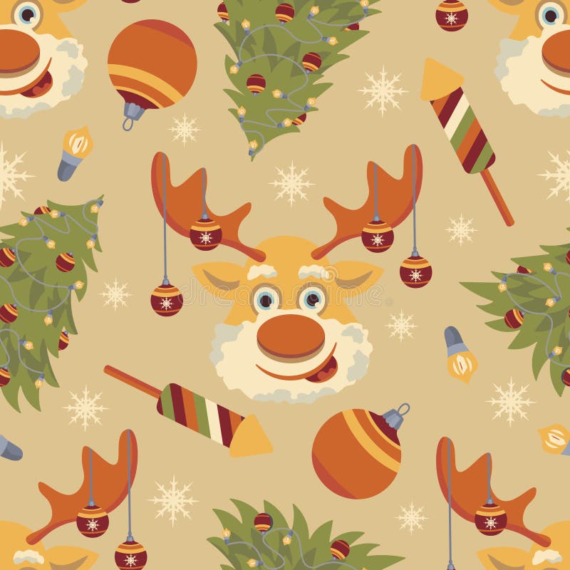 Seamless Christmas Pattern Deer and Christmas Trees Stock Vector - Illustration of christmas ...
