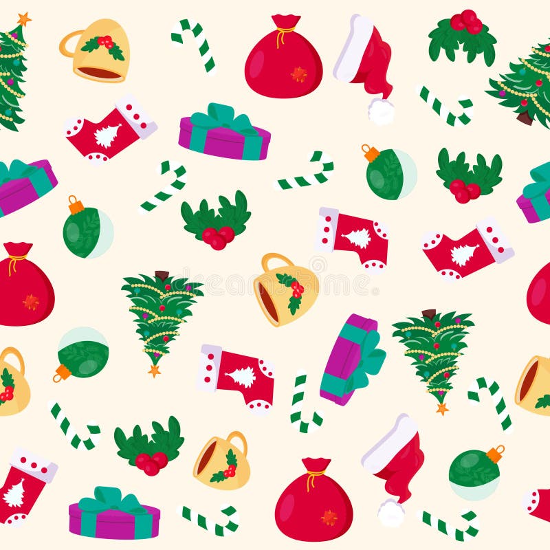 Seamless Christmas Pattern with Elements. Vector Illustration Stock ...