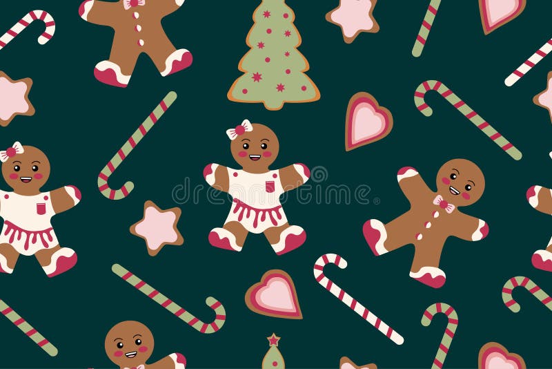 Seamless Christmas Pattern with Gingerbread Man and Candy Cane. Festive ...