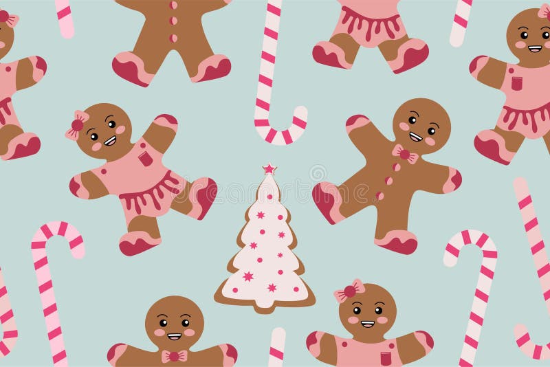 Seamless Christmas Pattern with Gingerbread Man and Candy Cane. Festive ...