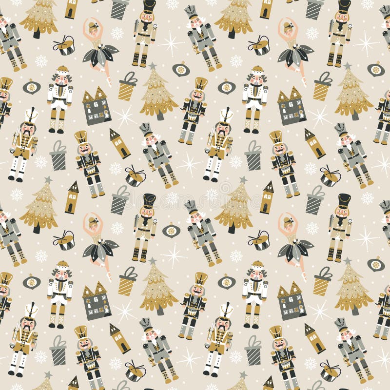 Seamless Christmas Pattern with Nutcrackers Ballerina in Vector on ... Seamless Christmas Pattern with Nutcrackers Ballerina in Vector on ...