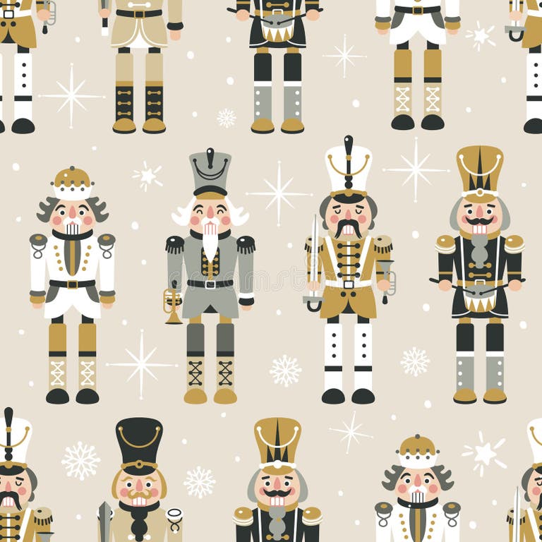 Seamless Christmas Pattern with Nutcrackers in Vector in Beige. Stock Vector - Illustration of ...