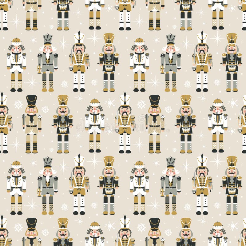 Seamless Christmas Pattern with Nutcrackers in Vector in Beige. Stock ... Seamless Christmas Pattern with Nutcrackers in Vector in Beige. Stock ...