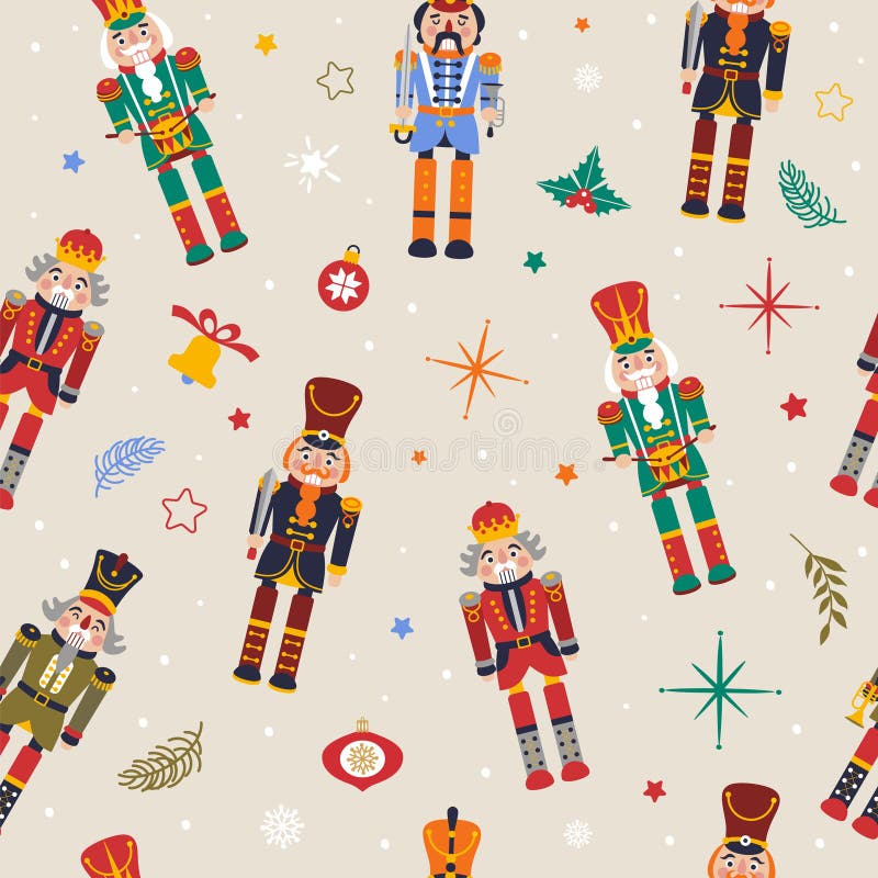 Seamless Christmas Pattern with Nutcrackers in Vector on Beige. Stock ... Seamless Christmas Pattern with Nutcrackers in Vector on Beige. Stock ...