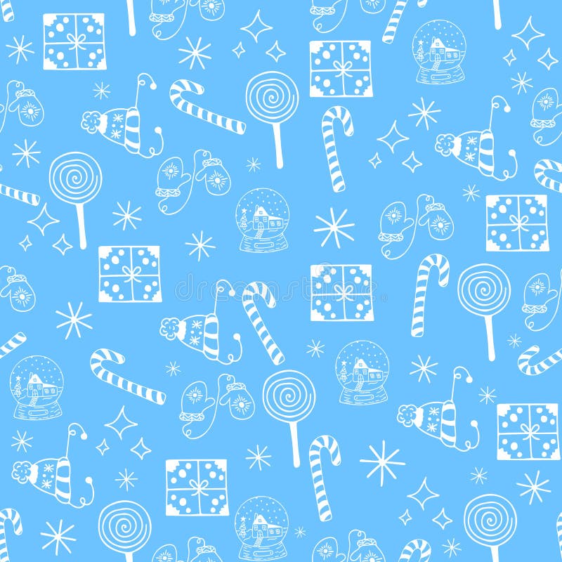 Seamless Christmas Pattern White Objects on Blue Background Stock ...