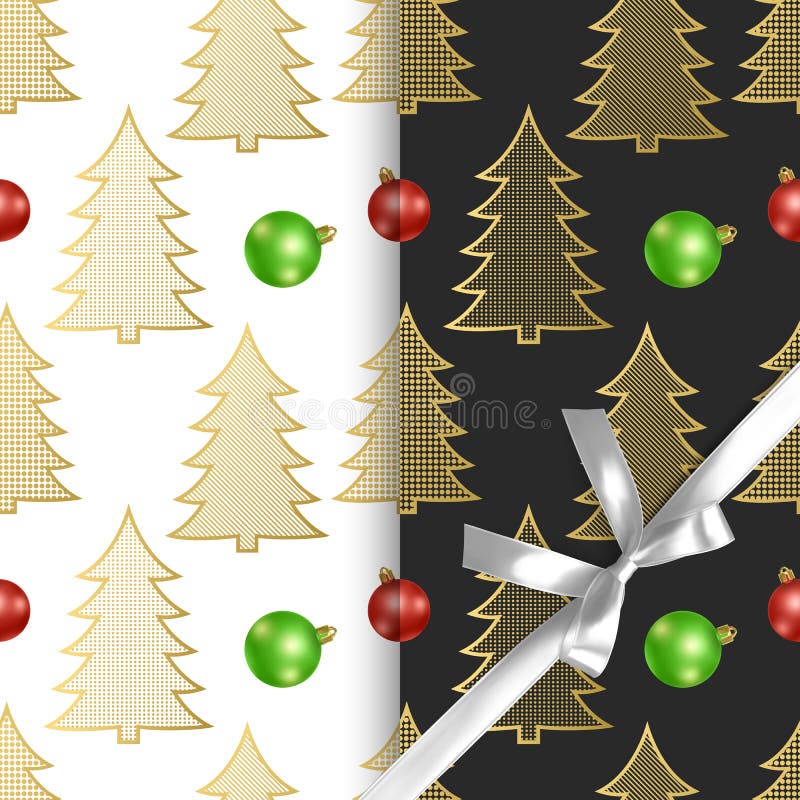 Seamless Christmas Patterns with Christmas Trees and Christmas Balls ...
