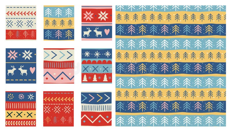 Seamless Christmas Patterns. Vector Design in Nordic Style Stock Vector ...