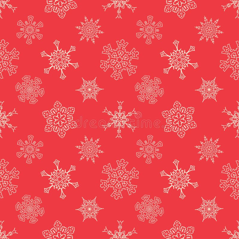 Seamless Christmas Red Pattern with Drawn Snowflakes Stock Vector ...